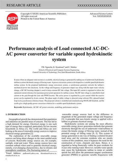 Pdf Performance Analysis Of Load Connected Acdcac Power Converter For Variable Speed