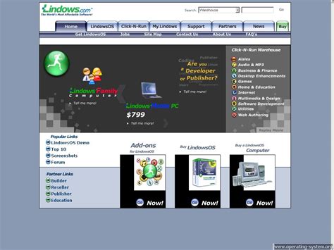 Operating System Screenshot Websites 2003 Lindows Website 2003