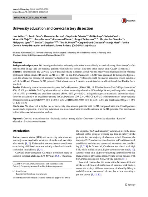 Pdf University Education And Cervical Artery Dissection