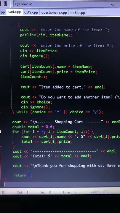 Shopping Cart C Coding Cpp Code Codemasters Codinglife