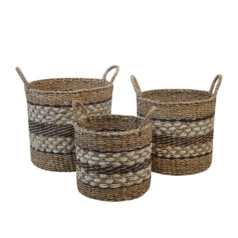 Handcrafted Cream Black And Natural Woven Storage Baskets Econest