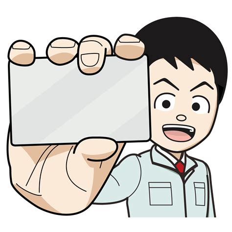 カードをかざす作業着を着た男性 緑 04 1イラスト ミド吉