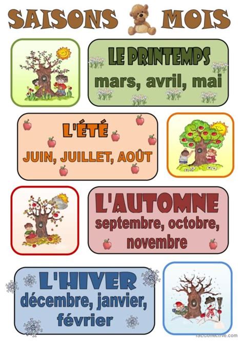 Saisons Français FLE fiches pedagogiques pdf doc