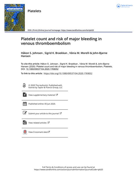 Pdf Platelet Count And Risk Of Major Bleeding In Venous Thromboembolism