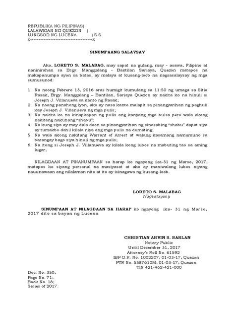 Sinumpaang Salaysay Pdf