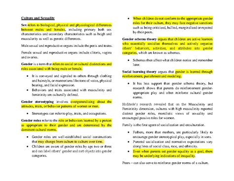 Finals Reviewer Culture And Sexuality Sex Refers To Biological Physical And Physiological