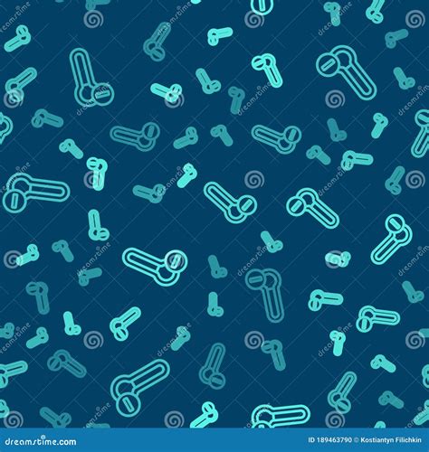 Green Line Meteorology Thermometer Measuring Icon Isolated Seamless Pattern On Blue Background