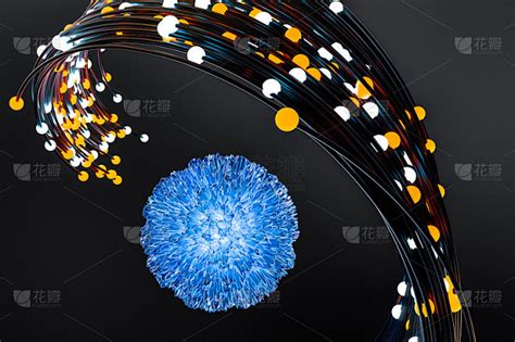 3d渲染,发光的球和线 3d渲染,发光的球和线