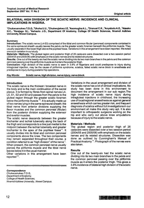 Pdf Bilateral High Division Of The Sciatic Nerve Incidence And