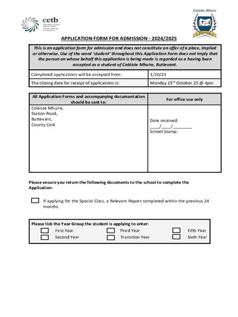 Fillable Online Application Form For Admission2024 2025 Lca Fax