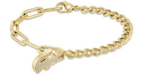 Lacoste Stainless Steel Crocodile Chain Bracelet In Metallic Lyst