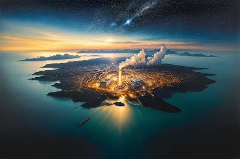 Голубое небо город белые облака обои фон небо полное звезд млечный путь с видом Премиум Фото