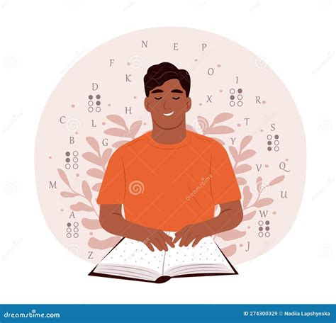 World Braille Day Black Smiling Blind Man Reading Something In Braille