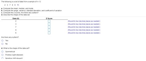 Solved The Following Is A Set Of Data From A Sample Of A