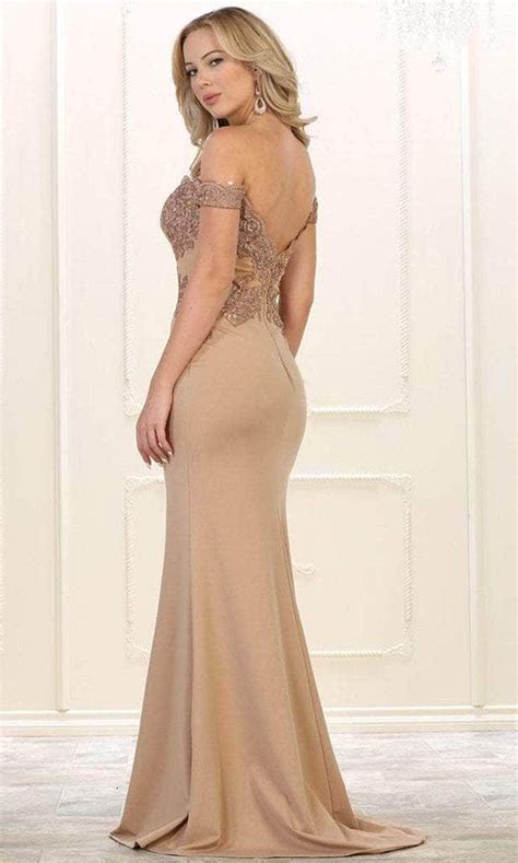 May Queen Mq1529 Appliqued Off Shoulder Long Gown Couture Candy