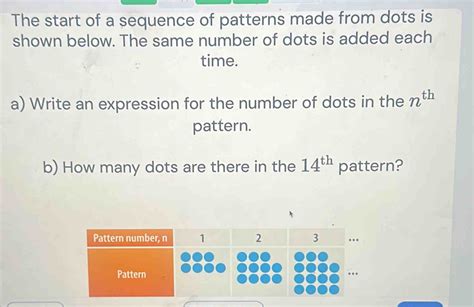Solved The Start Of A Sequence Of Patterns Made From Dots Is Shown Below The Same Number Of