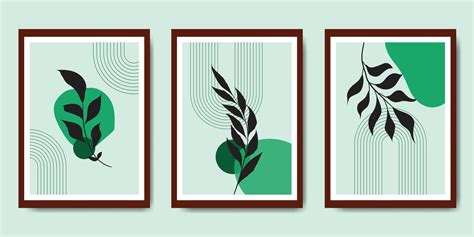 Modern Abstract Art Backgrounds Set With Botanical Leaves And Abstract