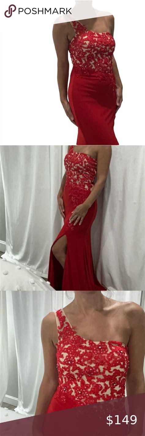 Alyce Paris One Shoulder Red Evening Gown Wedding Guest Formal Wear