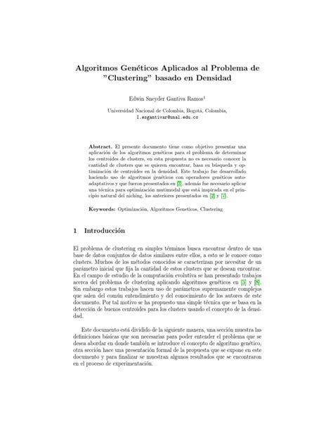 Algoritmos Genéticos Aplicados Al Problema De Clustering Basado En