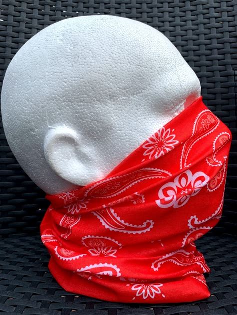 Neck Tube Snood Scarf Face Cover Red White Paisley Neck