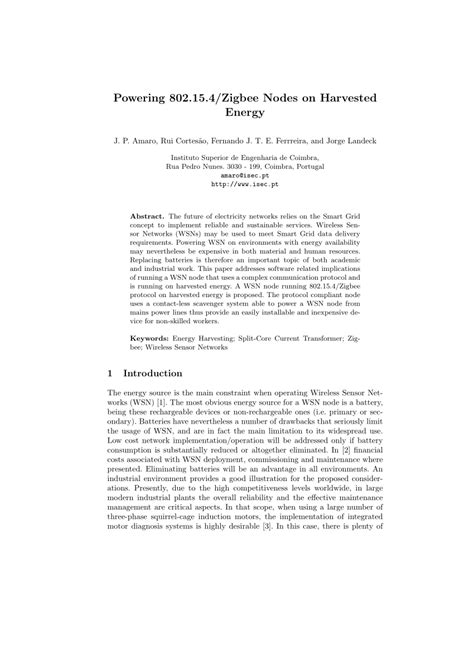 Pdf Powering 802154zigbee Nodes On Harvested Energy