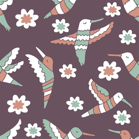 Premium Vector Doodle Hummingbirds And Flowers Summer Seamless