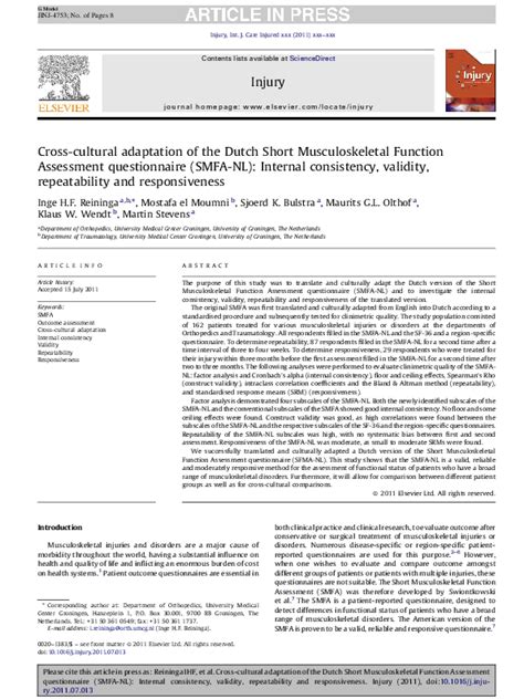Pdf Cross Cultural Adaptation Of The Dutch Short Musculoskeletal
