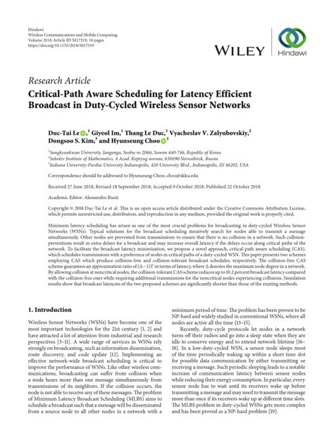 Pdf Critical Path Aware Scheduling For Latency Efficient Broadcast In Duty Cycled Wireless