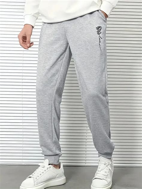 Mens Stylish Rose Graphic Print Sweatpant Casual Oversized Temu Norway