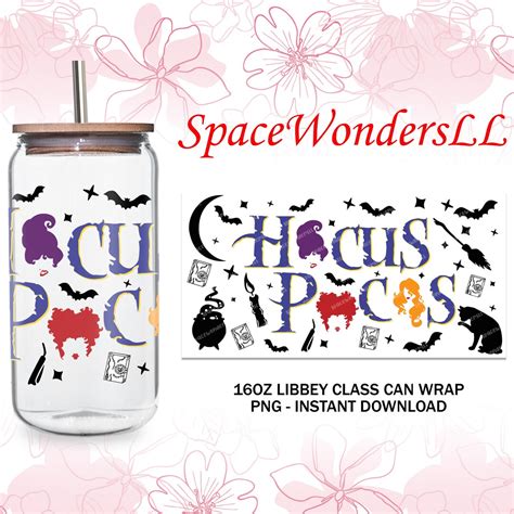 Hocus Pocus Glass Can Wrap 16oz Png Halloween Libbey Glass Can Wrap
