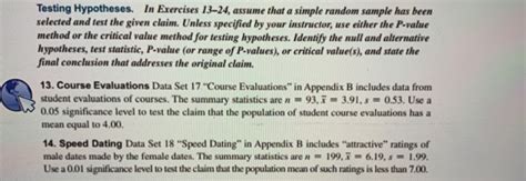 solved testing hypotheses in exercises 13 24 assume that a