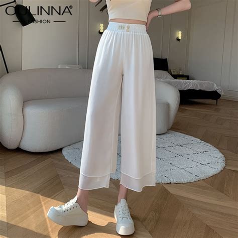 Oulinna กางเกงขาม้าผ้าชีฟองผู้หญิง 2023กางเกงผ้าไหมน้ำแข็งฤดูร้อนทรงหลวมเวอร์ชั่นแคบกระชับ