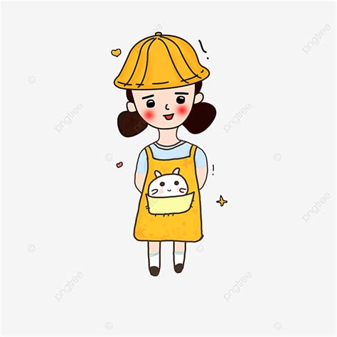 만화 손으로 그려진 모자에 어린 소녀 일러스트 만화 손으로 그린 아름다운 Png 일러스트 및 Psd 이미지 무료 다운로드 Pngtree