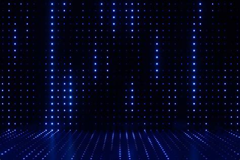 디지털 제품 배경 빈 Led 표시등이 어두운 점 효과 파란색 배경에 반사됩니다 3d 일러스트 렌더링 0명에 대한 스톡 사진 및