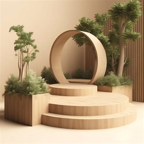 Premium Photo A Set Of Wooden Planters With A Circular Platform And A