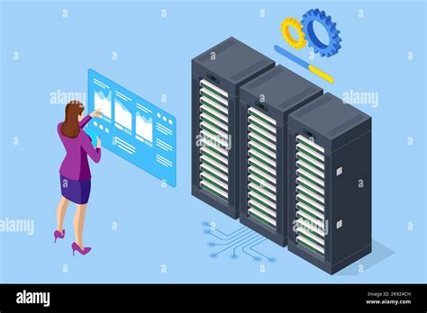 Isometric Data Center Equipment Modern Telecommunications Artificial