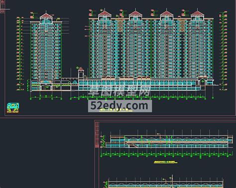 南方某高层住宅小区建筑cad施工图（商业步行街）草图模型网