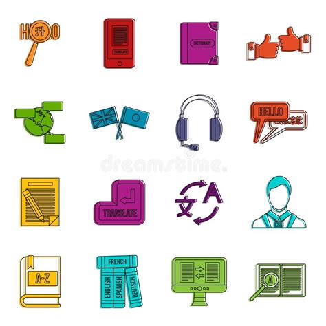 Aprendizaje Del Sistema Del Garabato De Los Iconos De Los Idiomas