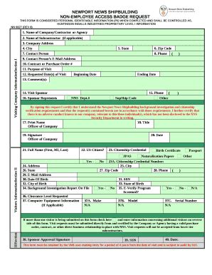 NON EMPLOYEE ACCESS BADGE Request Doc Template PdfFiller
