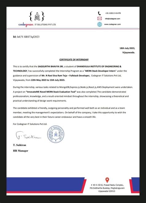 Bhavya Sri Saggurthi On Linkedin Codegnan Mernstackdeveloper Internshipcertificate
