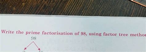 Write The Prime Factorisation Of 98 Using Factor Tree Methon