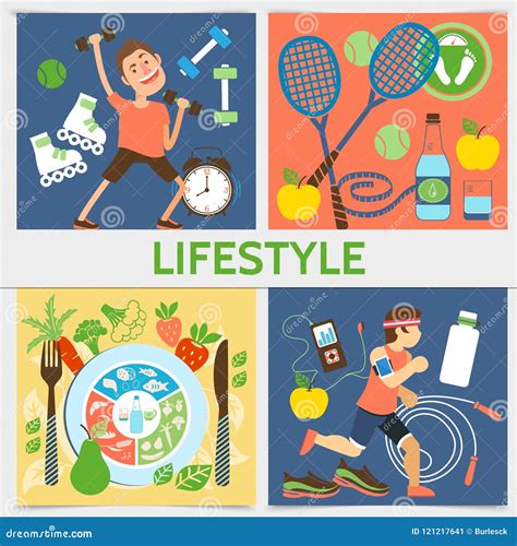 Vlak Actief Levensstijl Vierkant Concept Vector Illustratie