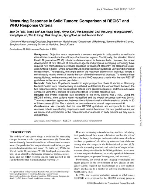 Pdf Measuring Response In Solid Tumors Comparison Of Recist And Who