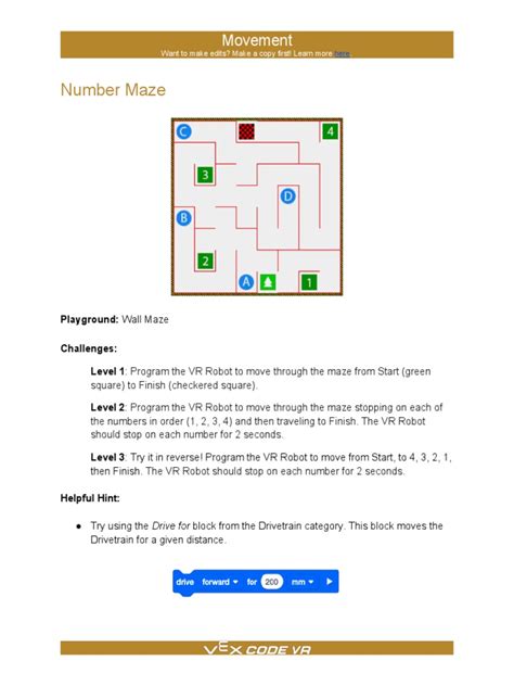 program vr robot to navigate number maze pdf