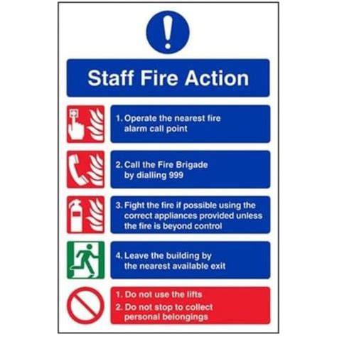 Vsafety Staff Fire Action 999 Sign Portrait 200mm X 300mm 1mm