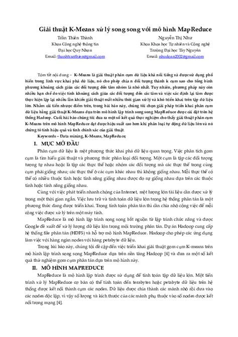 Pdf Giải Thuật K Means Xử Lý Song Song Với Mô Hình Mapreduce