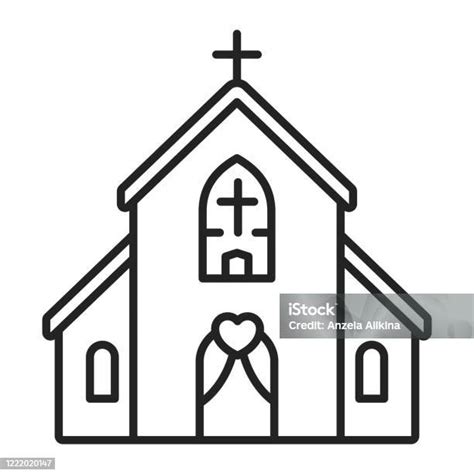 교회 건물 라인 검은 아이콘입니다 결혼식 격리된 벡터 요소입니다 웹 페이지 모바일 앱 프로모션에 대한 개요 Pictogram 개념에 대한 스톡 벡터 아트 및 기타 이미지