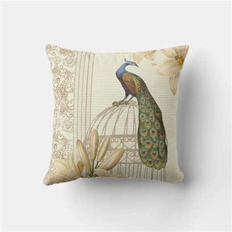 French Country Botanical Lily Vintage Peacock Throw Pillow Zazzle