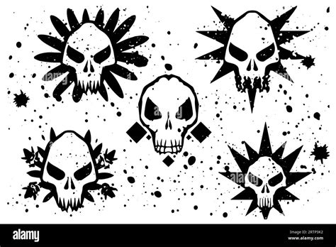 Set Of Hand Drawn Sketch Grunge Ink Graphiti Doodle Scull Tattoo