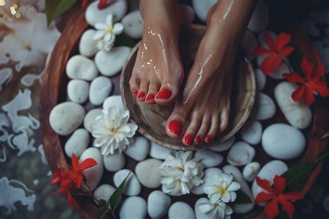 Womans Feet Red Nail Polish Premium AI Generated Image